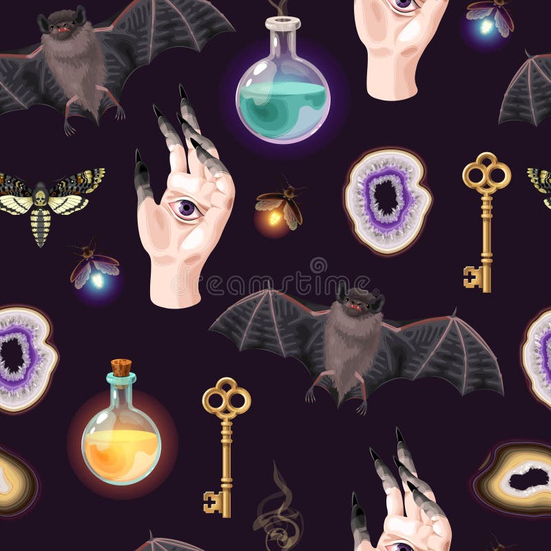 Magic Seamless Pattern with Glass Flask and Candle Stock Vector ...