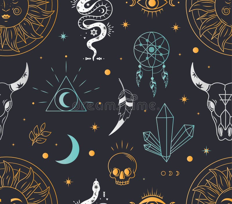 Magic seamless pattern stock vector. Illustration of mystic - 245759671