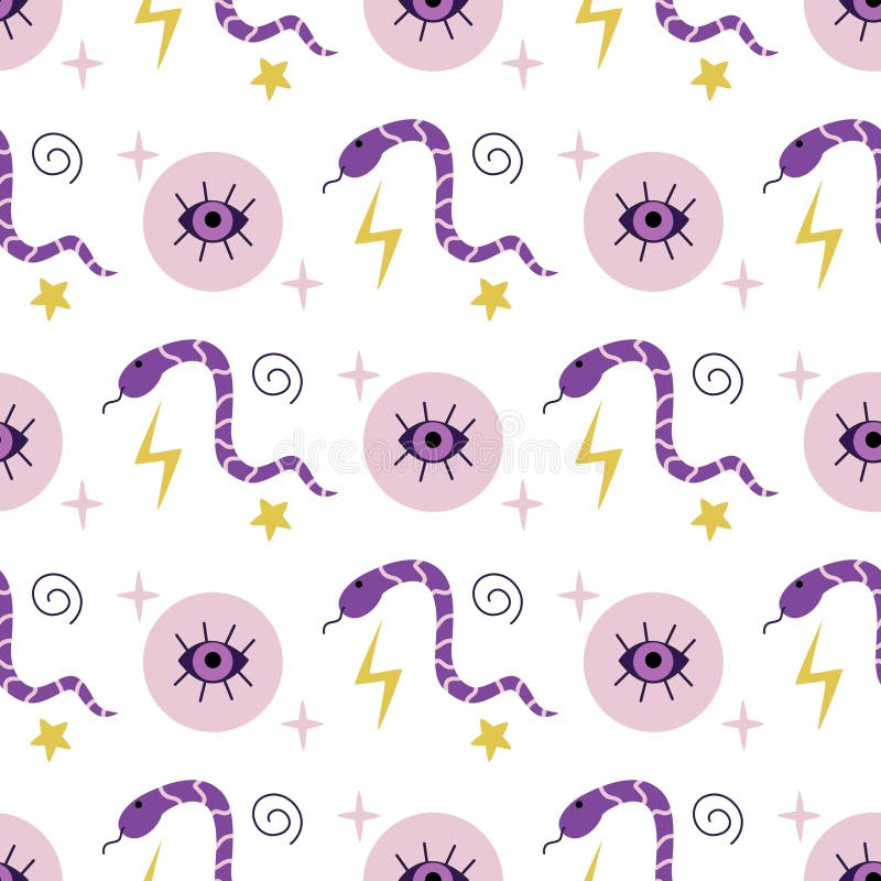 Magic Seamless Pattern with Snakes Stock Vector - Illustration of ...