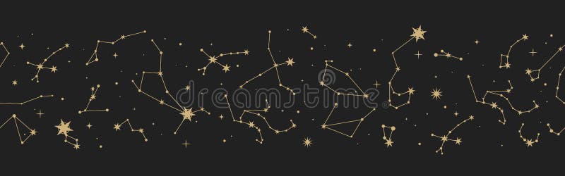 Magic Seamless Vector Border with Constellations and Stars. Gold ...