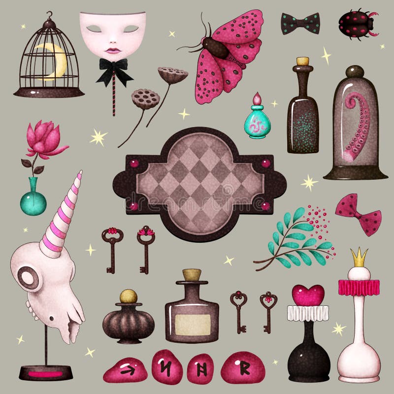 Magic set stock illustration. Illustration of fantasy - 252725920