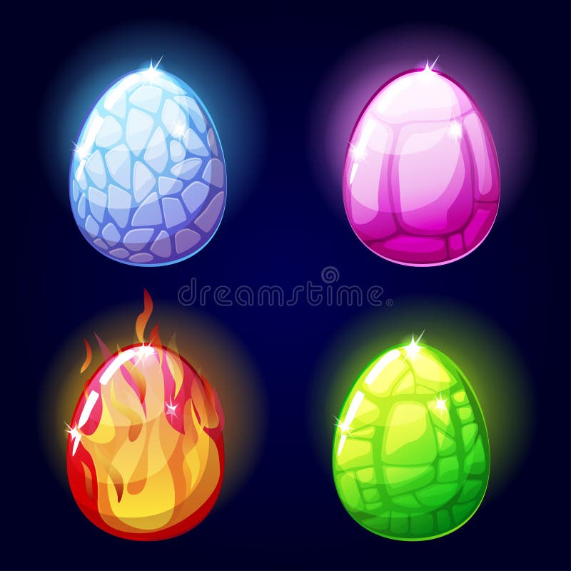 Magic Set Icons, Dragon Eggs, Game Elements Stock Vector - Illustration ...