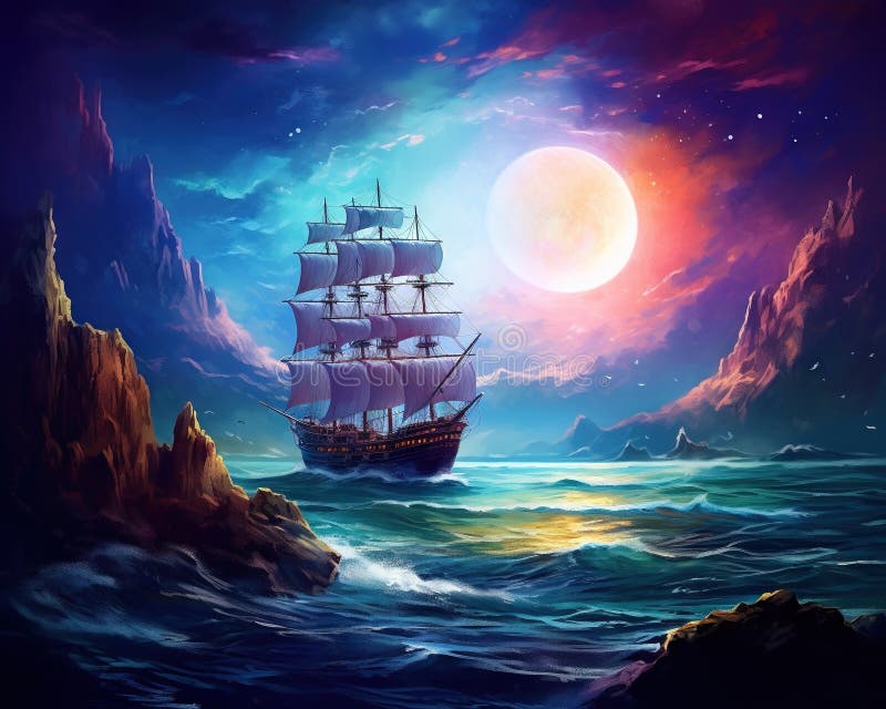 The Magic Ship Background is Abstract Art Travel. Stock Illustration ...