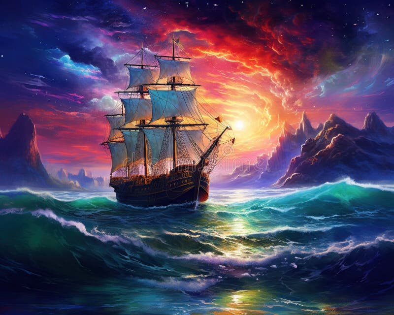 The Magic Ship Background is Abstract Art Travel. Stock Illustration ...