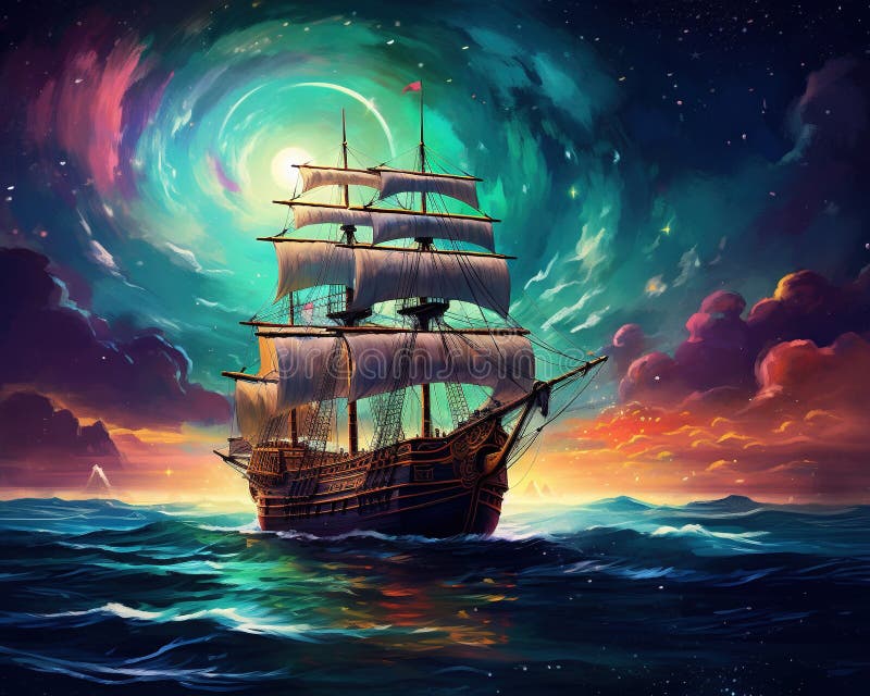 The Magic Ship Background is Abstract Art Travel. Stock Illustration ...