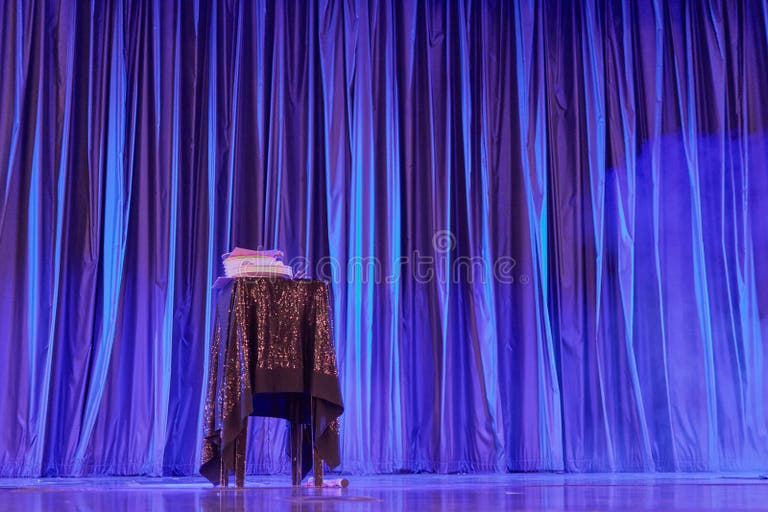 Magic Show Setup with Shiny Tablecloth Stock Photo - Image of stage ...