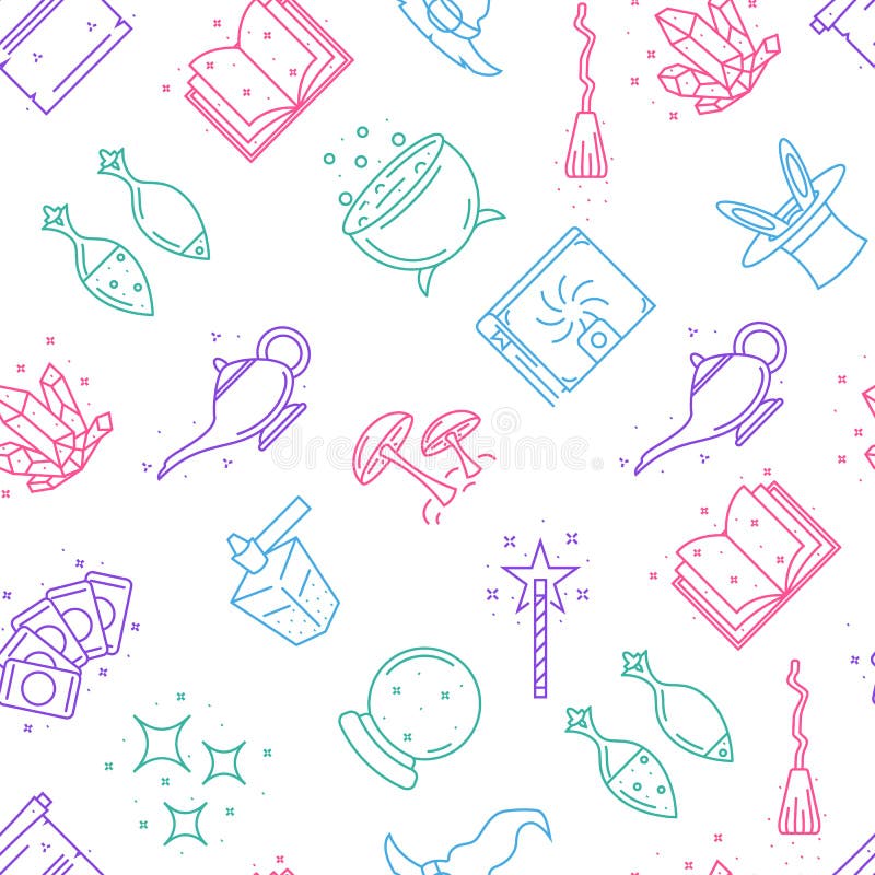 Magic Signs Thin Line Concept Seamless Pattern Background . Vector ...