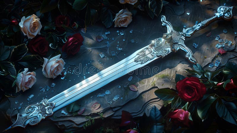 Magic silver rose sword stock photo. Image of natural - 321558846