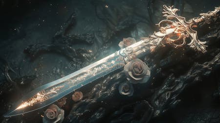 Magic silver rose sword stock photo. Image of business - 321558898