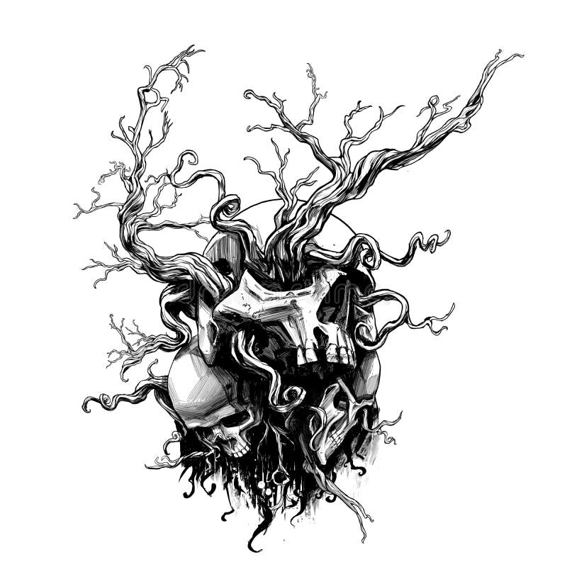 Skull Tree Roots stock vector. Illustration of skull - 43939883