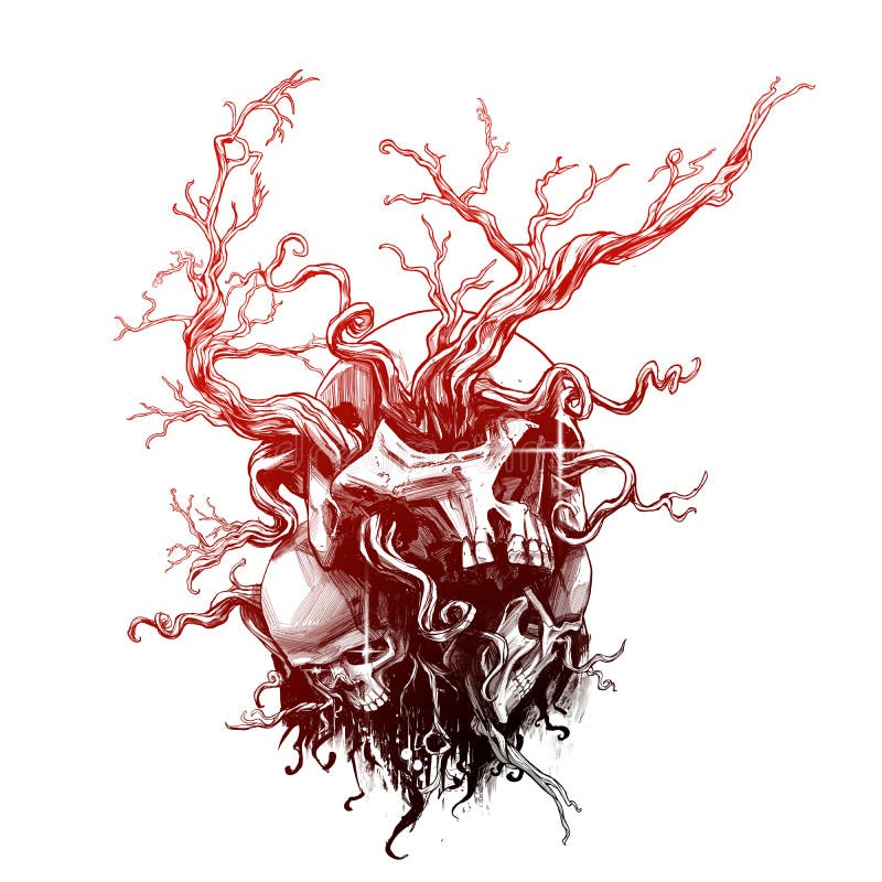 Magic skull with roots stock illustration. Illustration of gothic ...