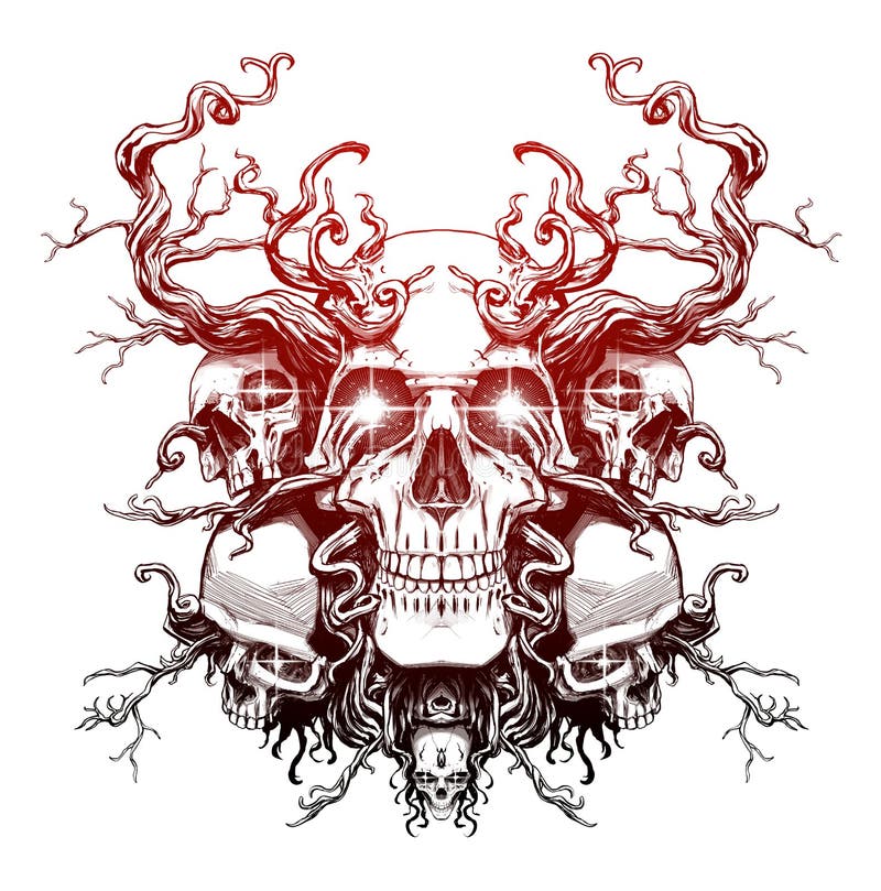 Magic skull with roots stock illustration. Illustration of gothic ...