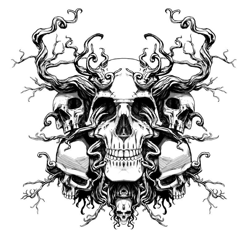 Magic skull with roots stock illustration. Illustration of gothic ...