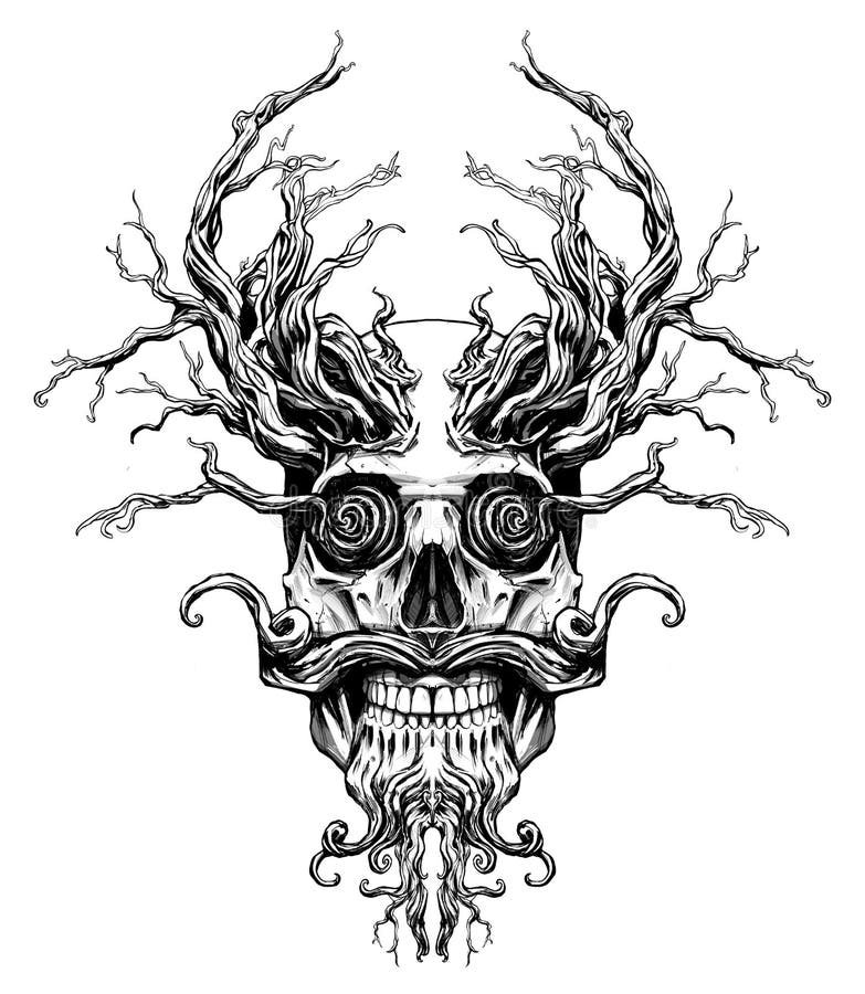 Magic skull with roots stock illustration. Illustration of gothic ...