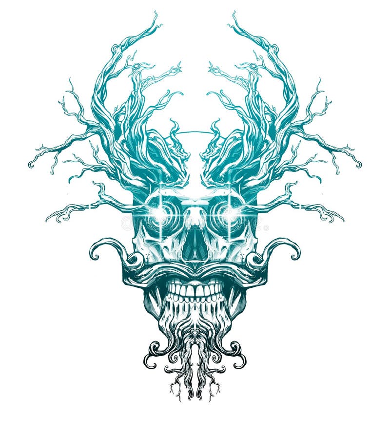 Magic skull with roots stock illustration. Illustration of gothic ...