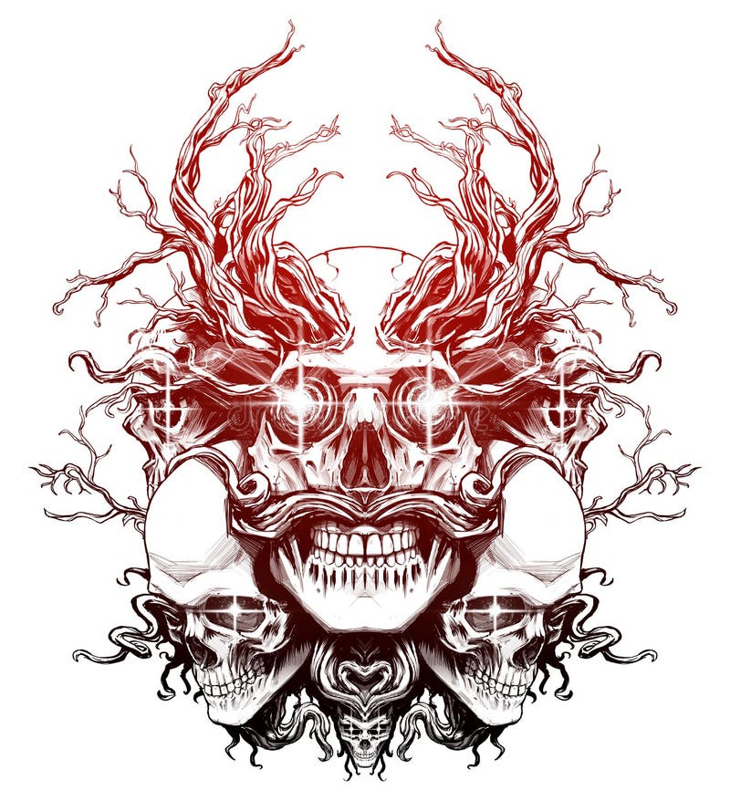 Magic skull with roots stock illustration. Illustration of gothic ...