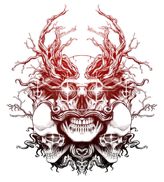 Magic skull with roots stock illustration. Illustration of group ...