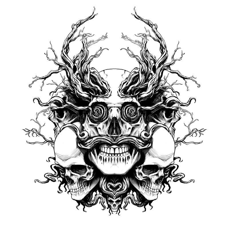 Magic skull with roots stock illustration. Illustration of gothic ...
