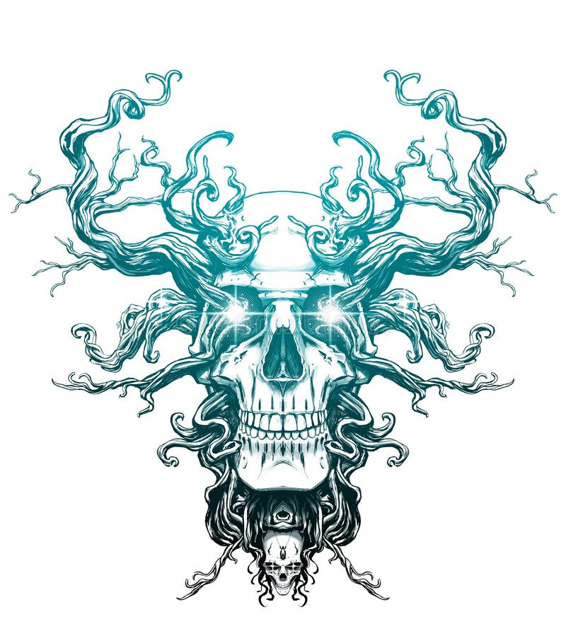 Magic skull with roots stock illustration. Illustration of gothic ...