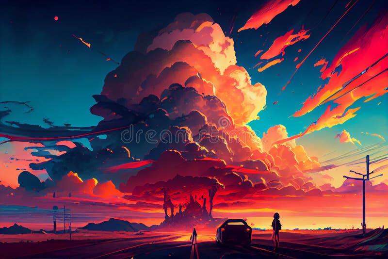 Magic Sky.the Road Goes into the Distance Stock Illustration ...