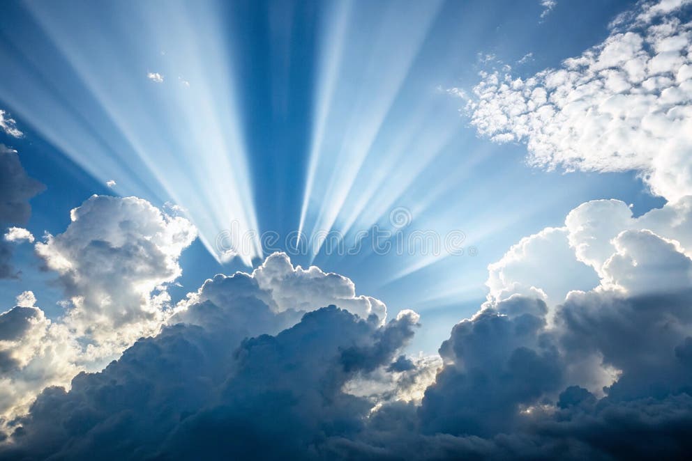 Magic Solar Beams Coming Out Across Clouds Stock Illustration ...