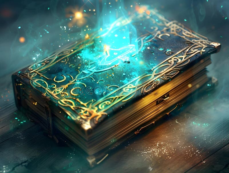 Magical Sorcery Spellbook Magic Leather Book Mystical Glow Stock ...