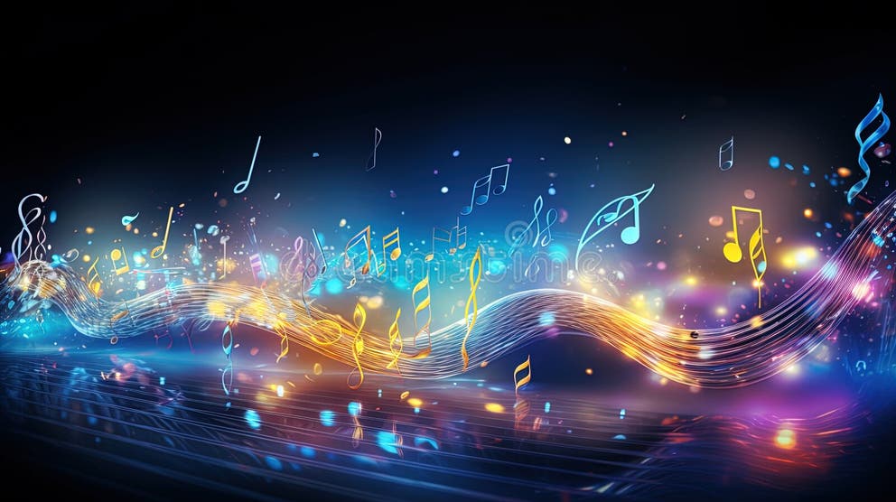 Magic of Sounds: a Banner with Abstract Waves and Musical Notes Stock ...