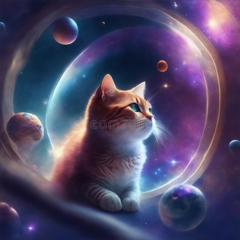 Magic Space Cat Illustration Stock Illustration - Illustration of stars ...