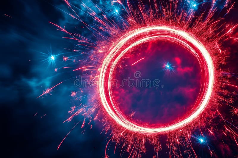 Magic Sparkler Frame. Shiny Circle Shape with Fireworks. by Generative ...