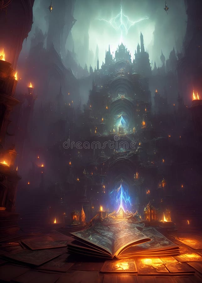Magic Spell Book Sitting on a Table in the Catacombs Generative AI ...