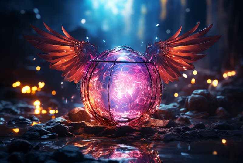 Magic Sphere, Neon Shiny Glowing Orb with Wings. Generative AI Stock ...