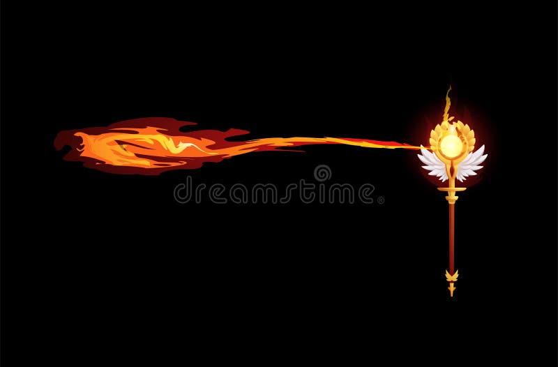 Magic Staff with Fire Effect Decorated with Wings. Stock Vector ...