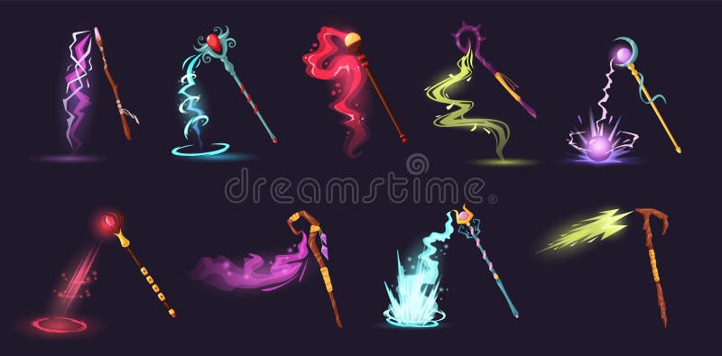 Magic Sticks with Effects. Wizard Wand Casting Spell, Magical Power ...
