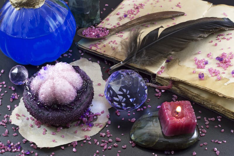 Magic Still Life with Candles, Books and the Tarot Cards Stock Photo ...