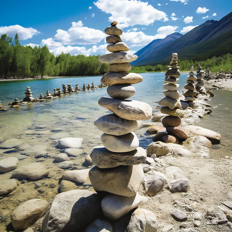 Magic of Stone Cairns stock illustration. Illustration of coast - 278790172