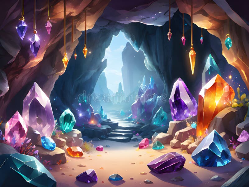 Magic Stone Cave with Glowing Lights and Glowing Crystals in Crystal ...