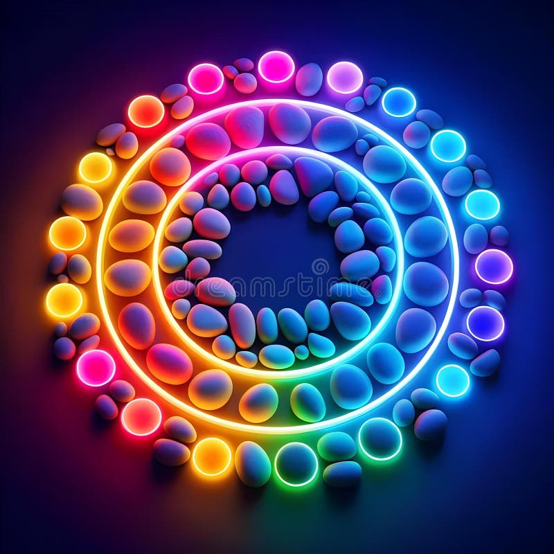 Magic Stones Arranged in a Pattern Surrounded by a Neon Circle Stock ...