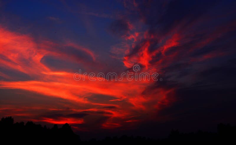 Magic Sunset with Colourful Clouds and Moon. Stock Photo - Image of ...
