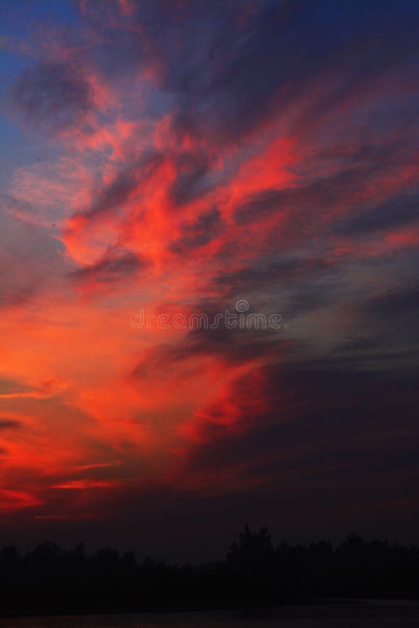 Magic Sunset with Colourful Clouds and Moon. Stock Photo - Image of ...