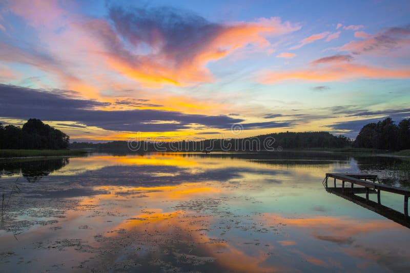 Magic sunset on the lake stock photo. Image of lake, reflected - 52429598