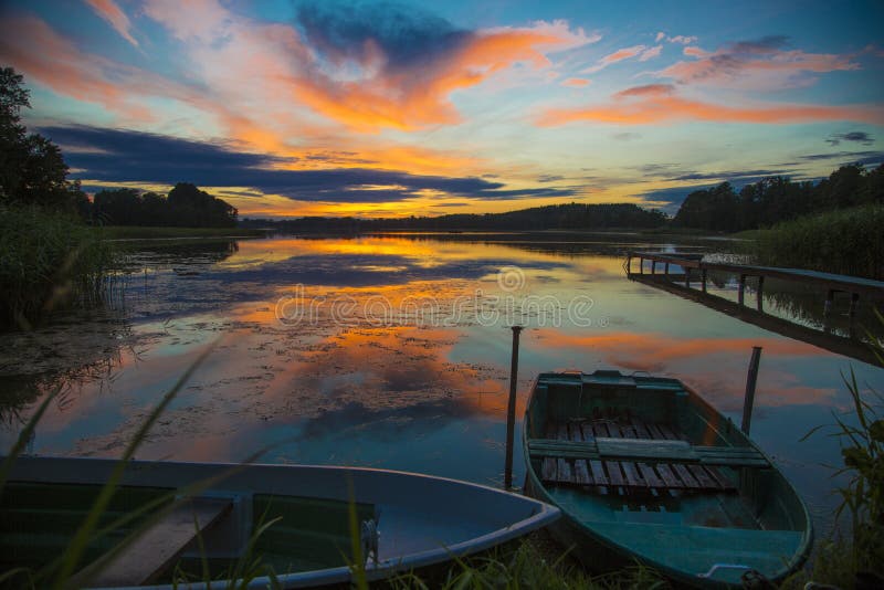Magic sunset on the lake stock image. Image of outdoors - 52429703