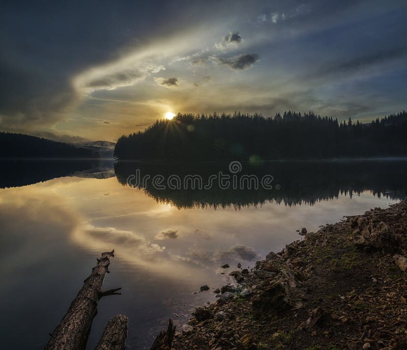 Magic sunset over lake editorial photo. Image of chill - 71174276