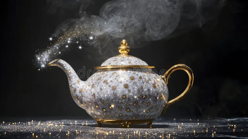 Magic Teapot with Sparkling Stars and Steam Stock Image - Image of ...