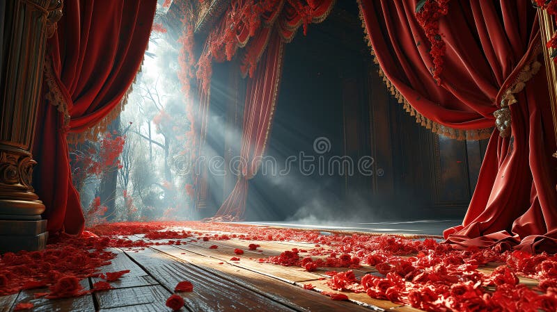 Magic Theater Stage Red Curtains Show Spotlight Stock Illustration ...