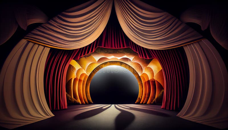 Magic Theater Stage Red Curtains Show Spotlight Stock Illustration ...