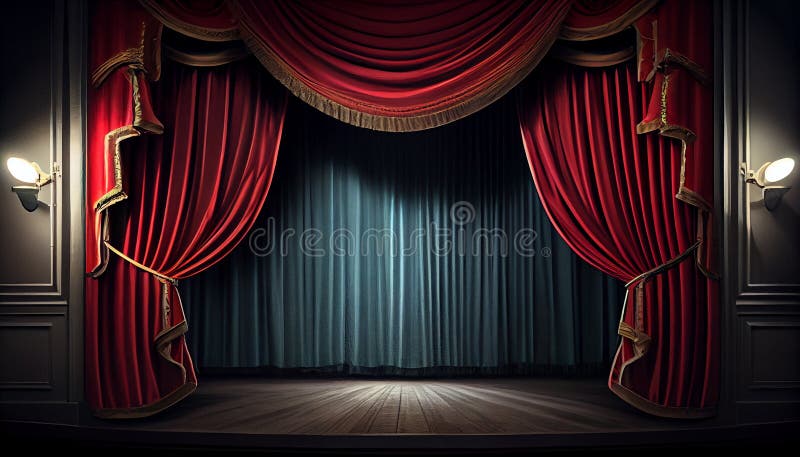 Magic Theater Stage Red Curtains Show Spotlight Stock Illustration ...