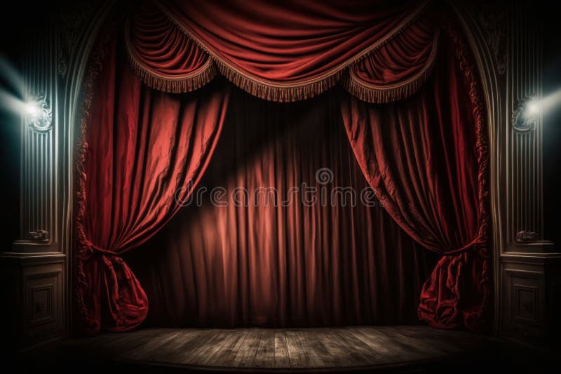 Magic Theater Stage Red Curtains Show Spotlight. Illustration AI ...