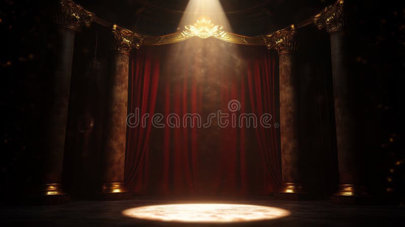 Magic Theater Stage with Red Curtains and Spotlight Stock Photo - Image ...