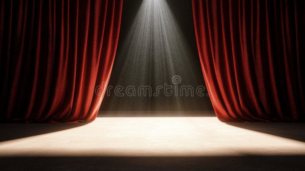 Magic Theater Stage with Red Curtains and Spotlight Stock Photo - Image ...