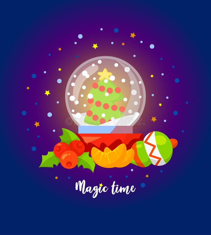 Magic Time. Christmas Vector Illustration with Snow Globe Stock Vector ...